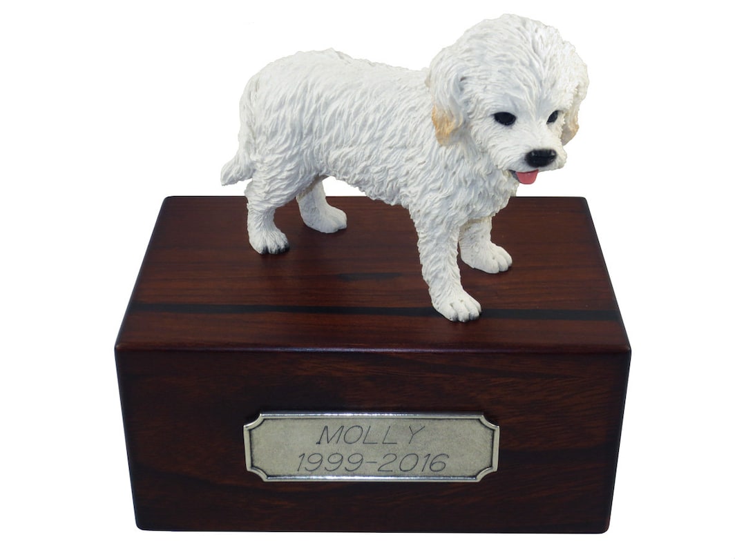 Cockapoo, White Beautiful Paulownia Small Personalized Wooden Pet Urns ...