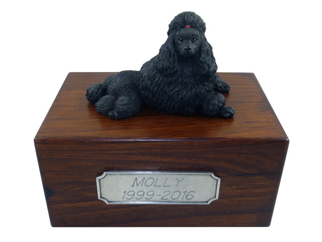 Poodle, Black Beautiful Paulownia Wood Small Personalized Pet Urns With ...