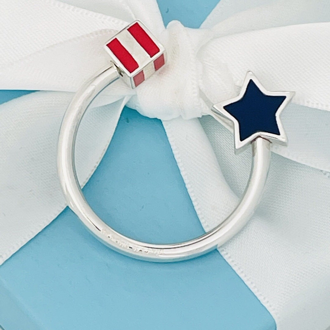 Tiffany & Co Key Ring American Flag Stars and Stripes Red Blue - Etsy