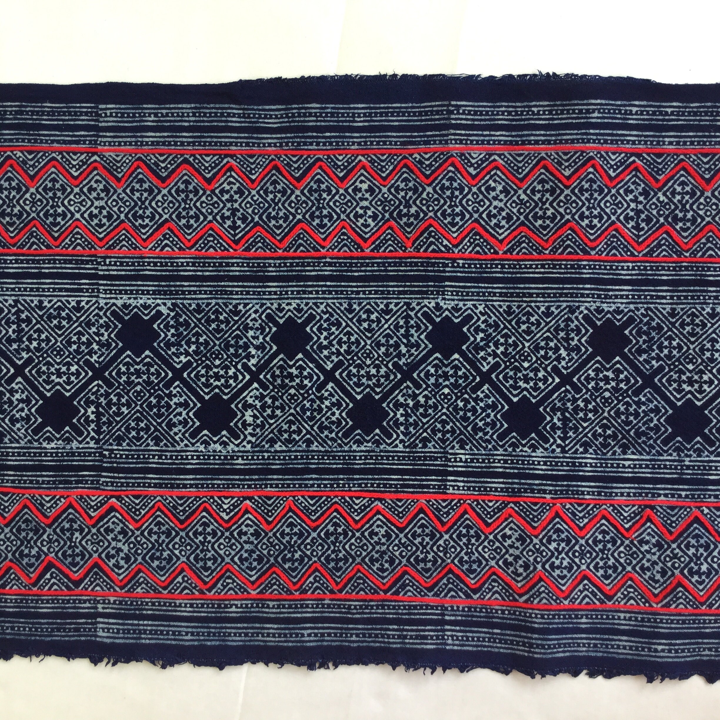 2.40 Meters Long Red Line Handwoven Hmong Cotton Indigo Batik Fabric ...