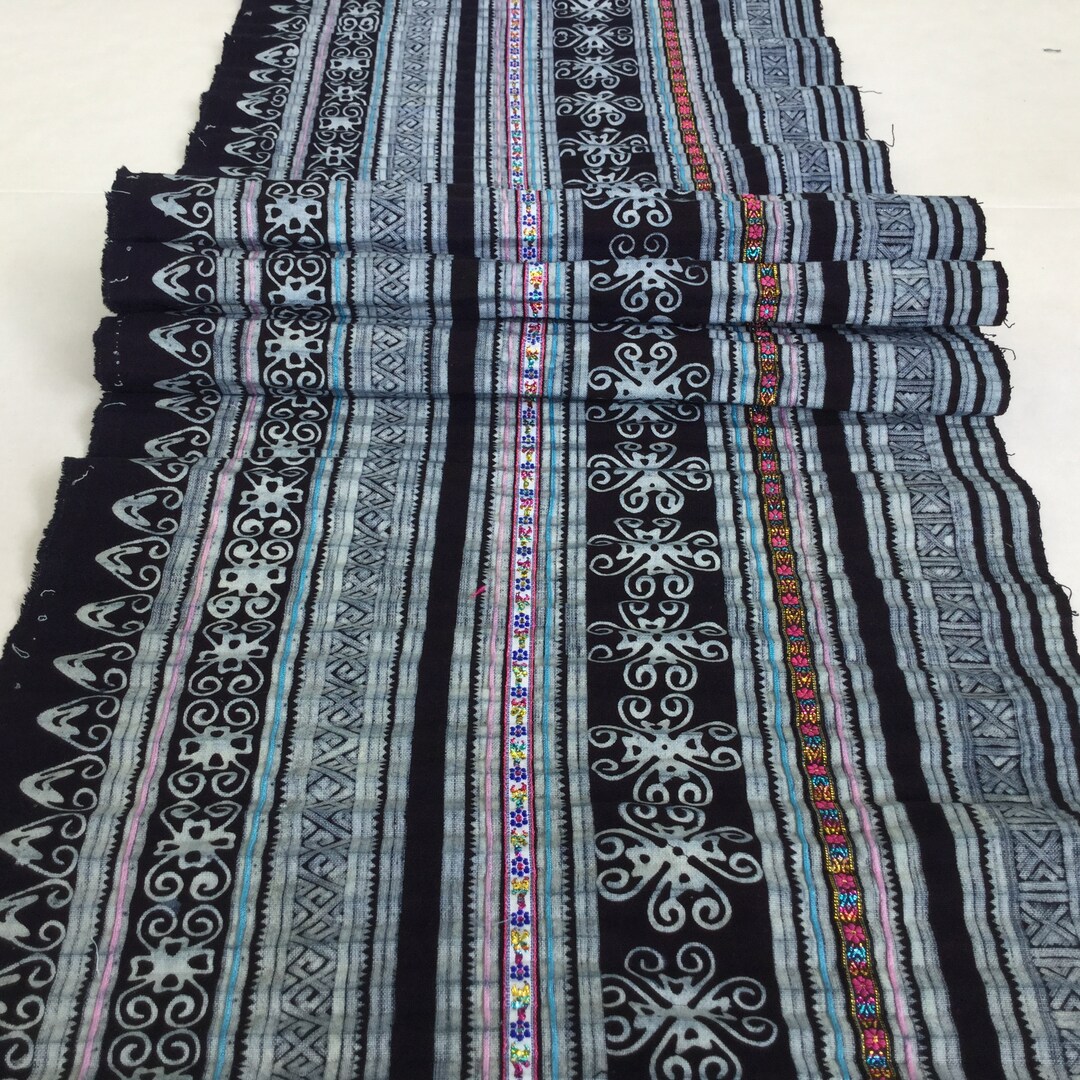 2.45 Meters Long Hmong Old Cotton Indigo Batik Fabric,vintage Cotton ...