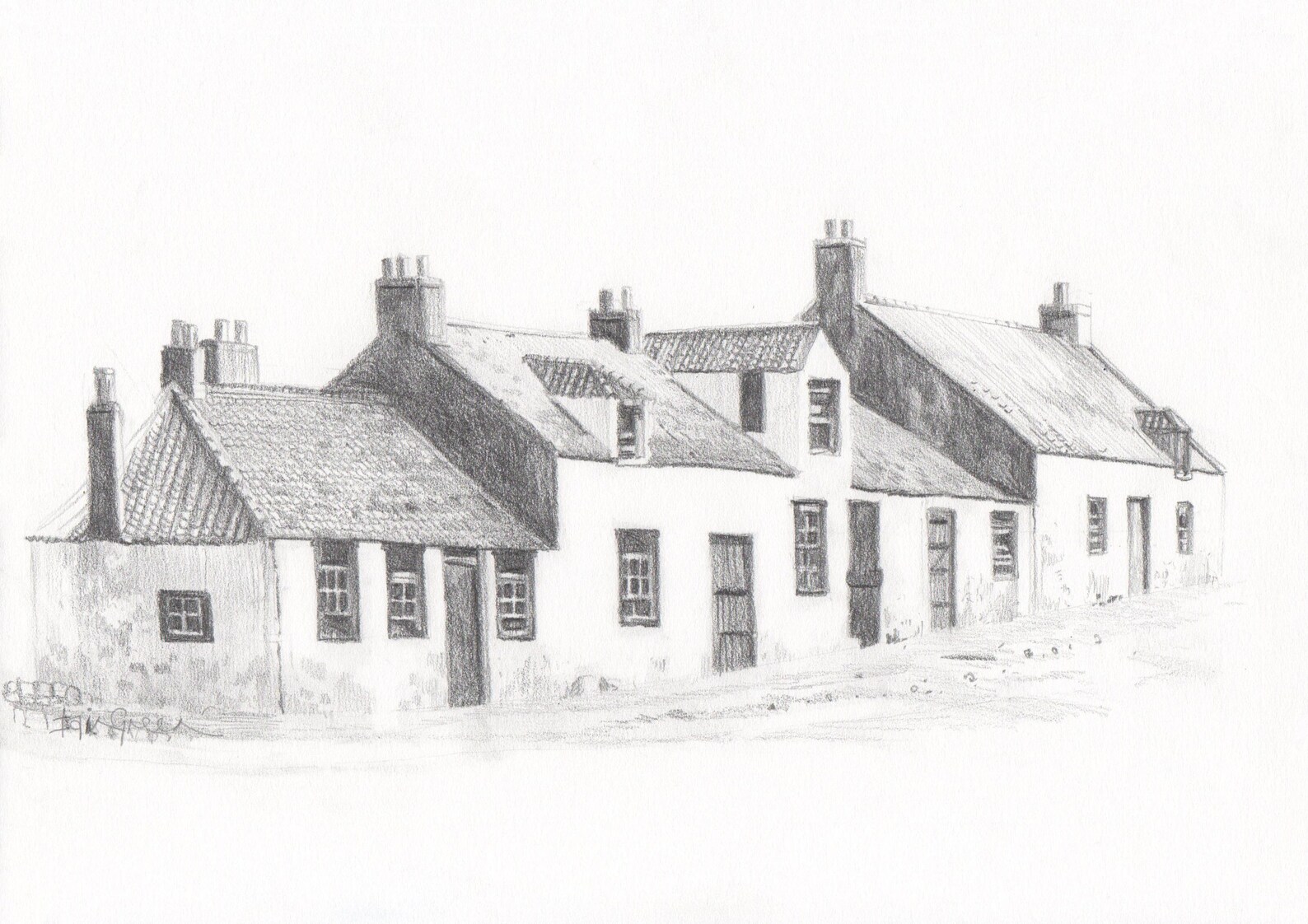 The Temple, Lower Largo. Pencil Sketch of Cottages From the Past. - Etsy
