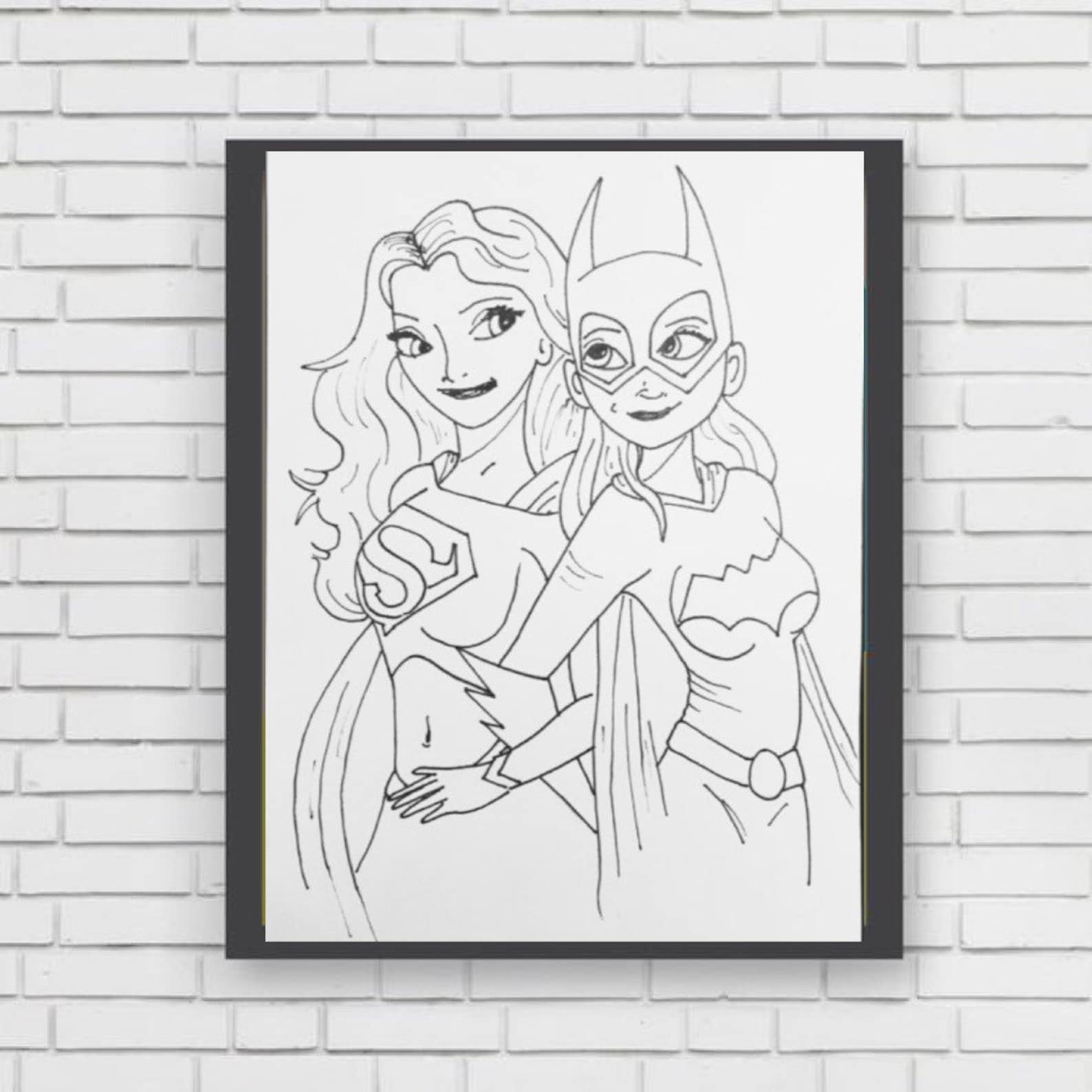 ANNA and ELSA as Batman and Superman Original Drawing - Disney Anna ...