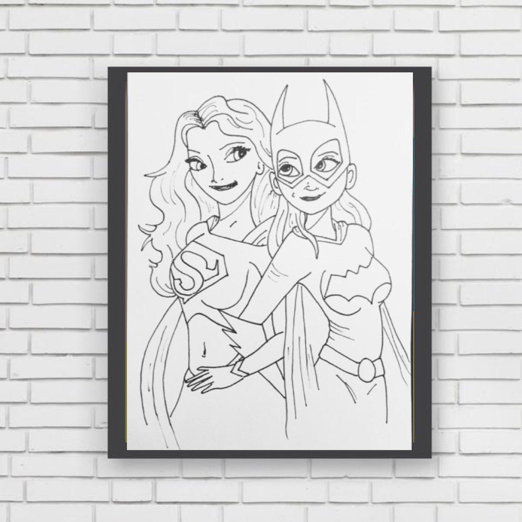 ANNA and ELSA as Batman and Superman Original Drawing - Disney Anna ...