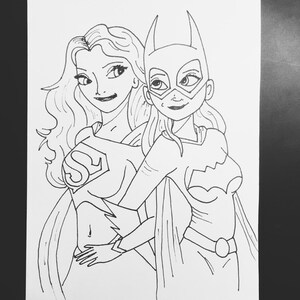 ANNA and ELSA as Batman and Superman Original Drawing - Disney Anna ...