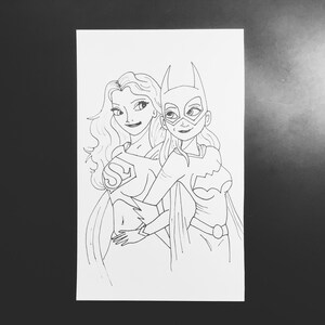 ANNA and ELSA as Batman and Superman Original Drawing - Disney Anna ...