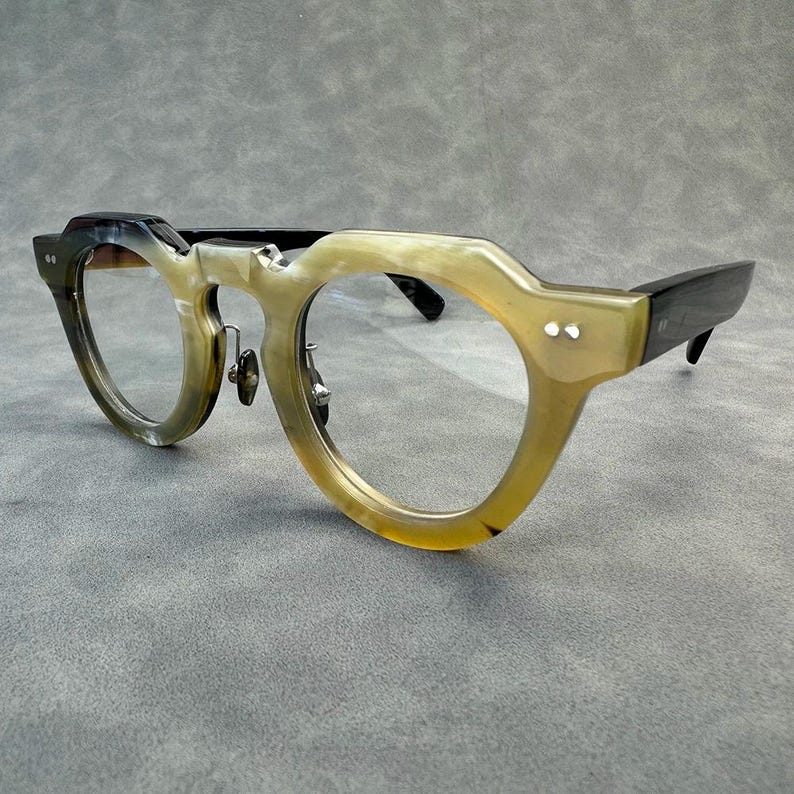 Handmade Natural Horn Panto Shape Glasses Frames: Rivet Detail, Unisex ...