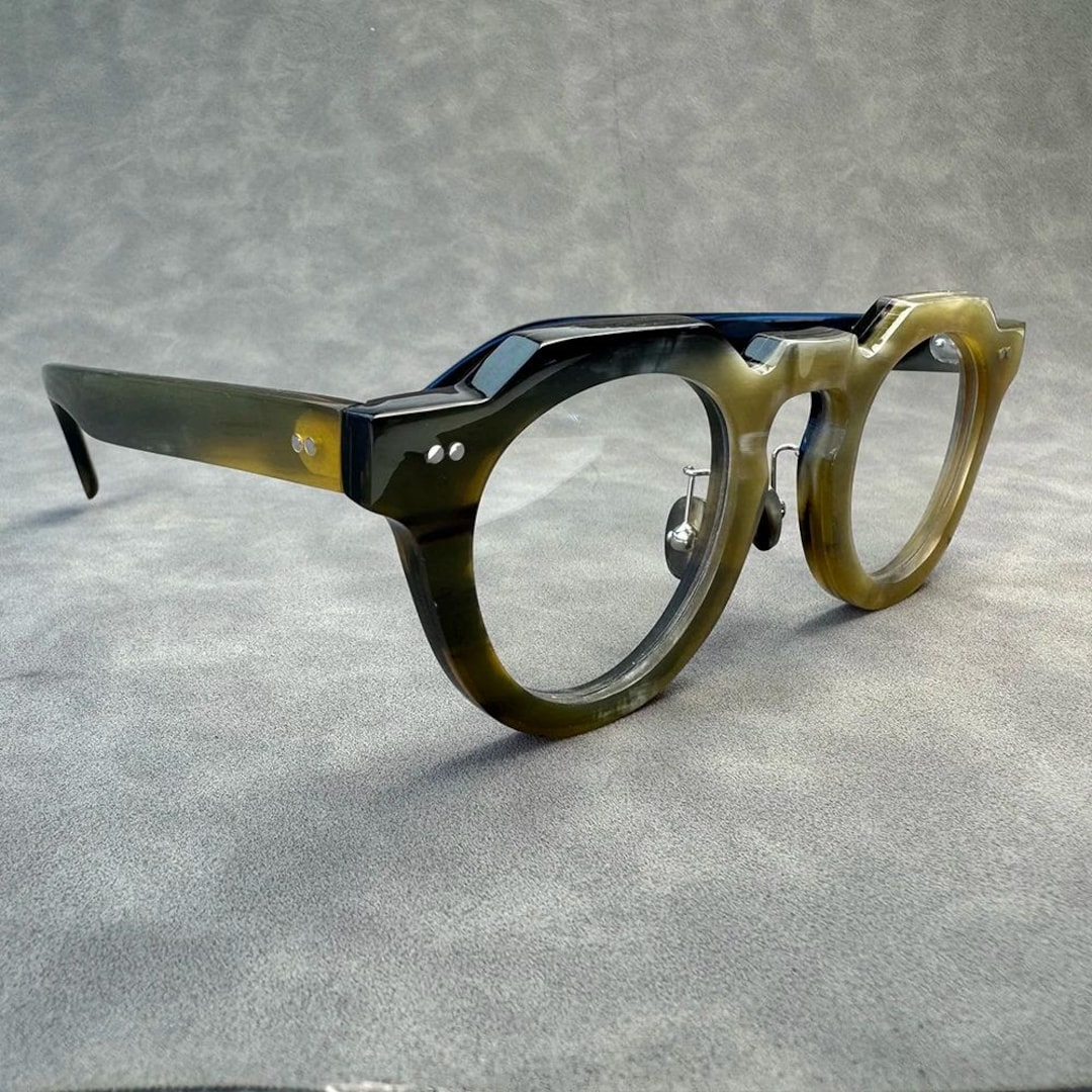 Handmade Natural Horn Panto Shape Glasses Frames: Rivet Detail, Unisex ...