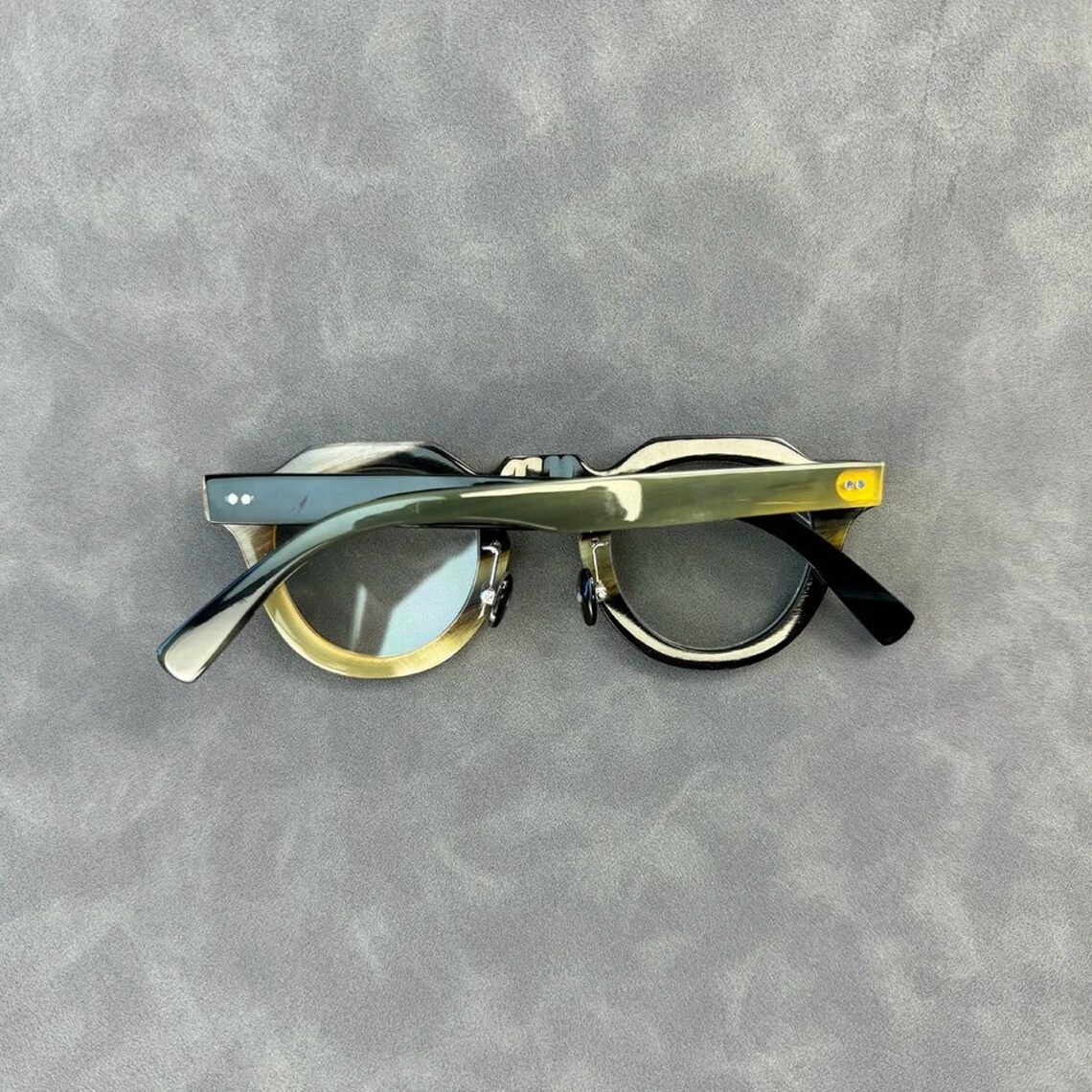 Handmade Natural Horn Panto Shape Glasses Frames: Rivet Detail, Unisex ...