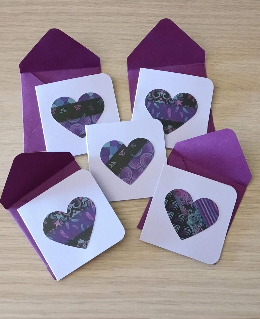 Small Luxury Double Cards Mauve Purple Heart and Envelopes (x5) - Etsy
