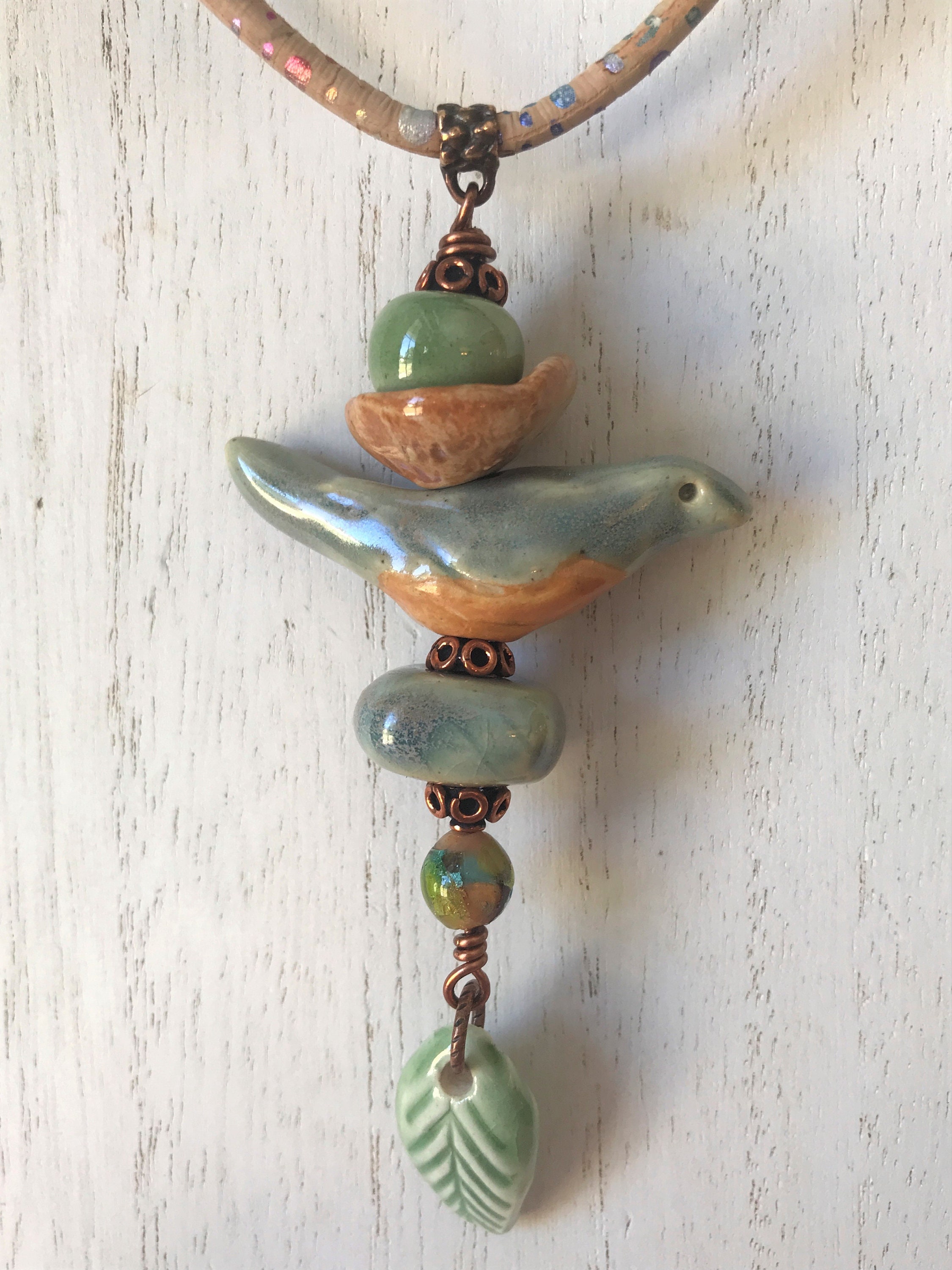 Handmade Stoneware Bluebird Pendant Necklace on Natural - Etsy UK
