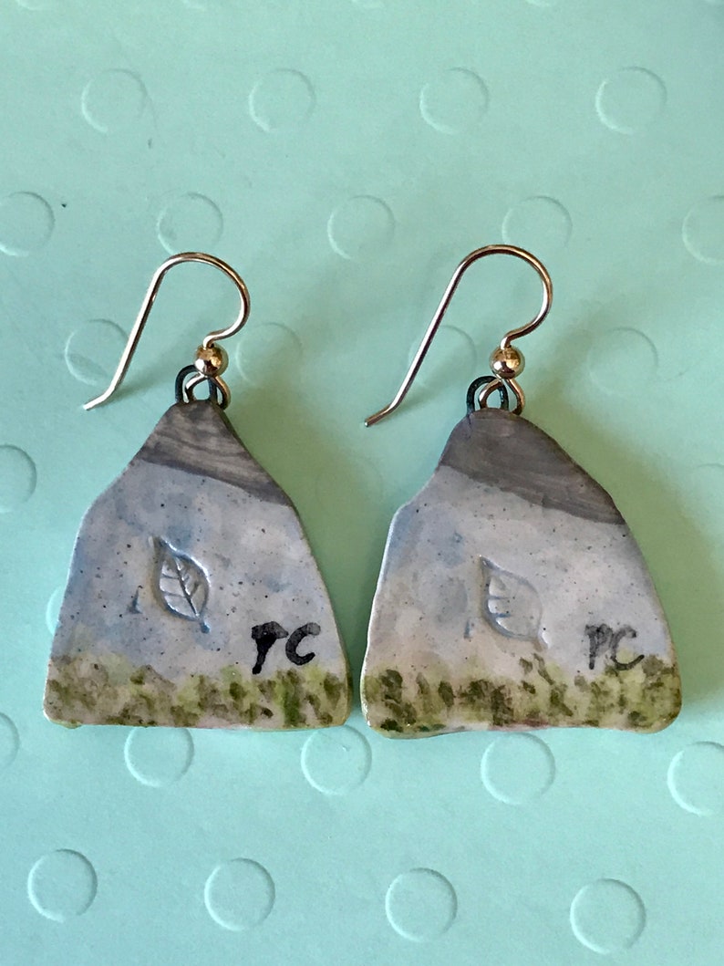 Blue Stoneware House Earrings: Handmade Ceramic Home on Gold-filled ...