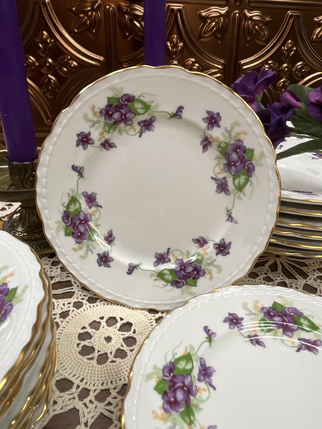 Vintage Woodland Violets Fine China Royal Jackson Dinnerware Bread ...