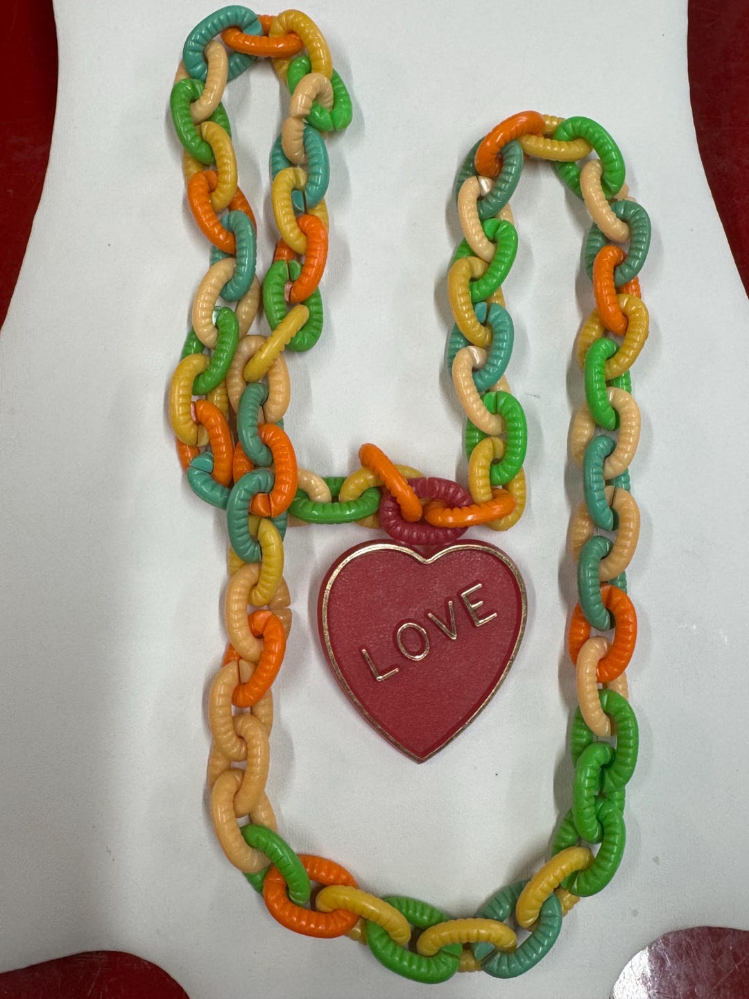 Vintage Children Play Dress up Link Necklace Heart Pendant Plastic Gift ...