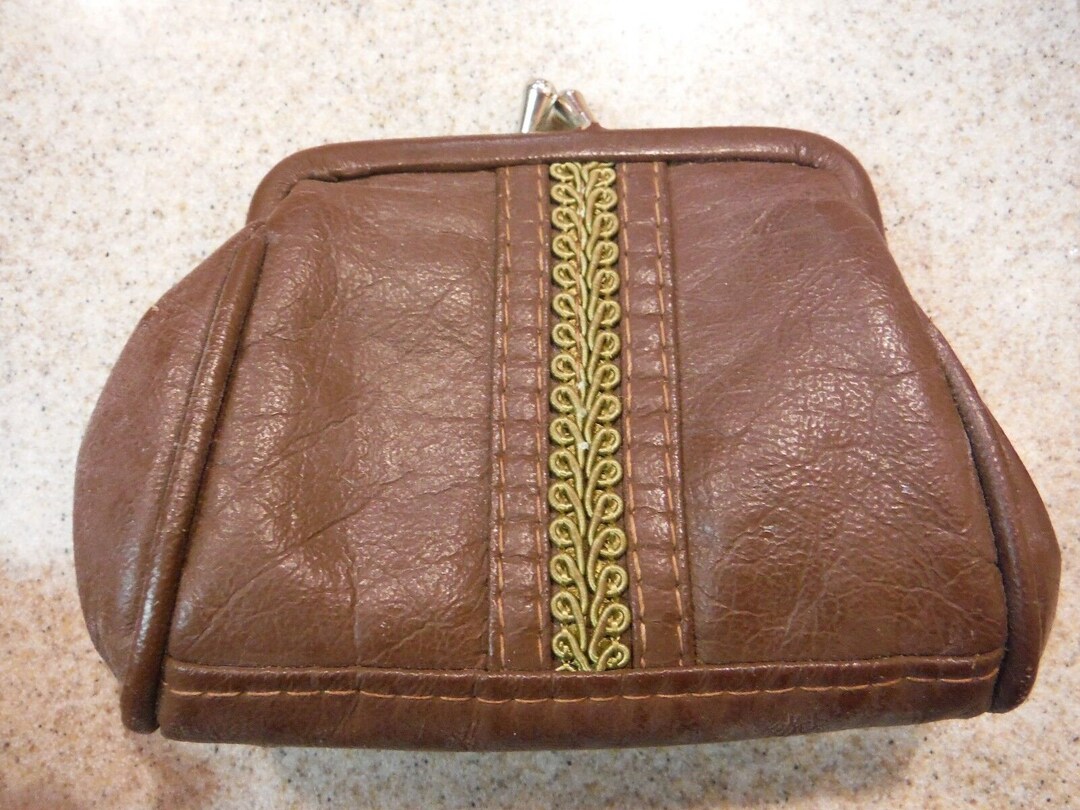 Vintage Coin Purse's Pair Brown Leather Black Polyester Just the Right ...