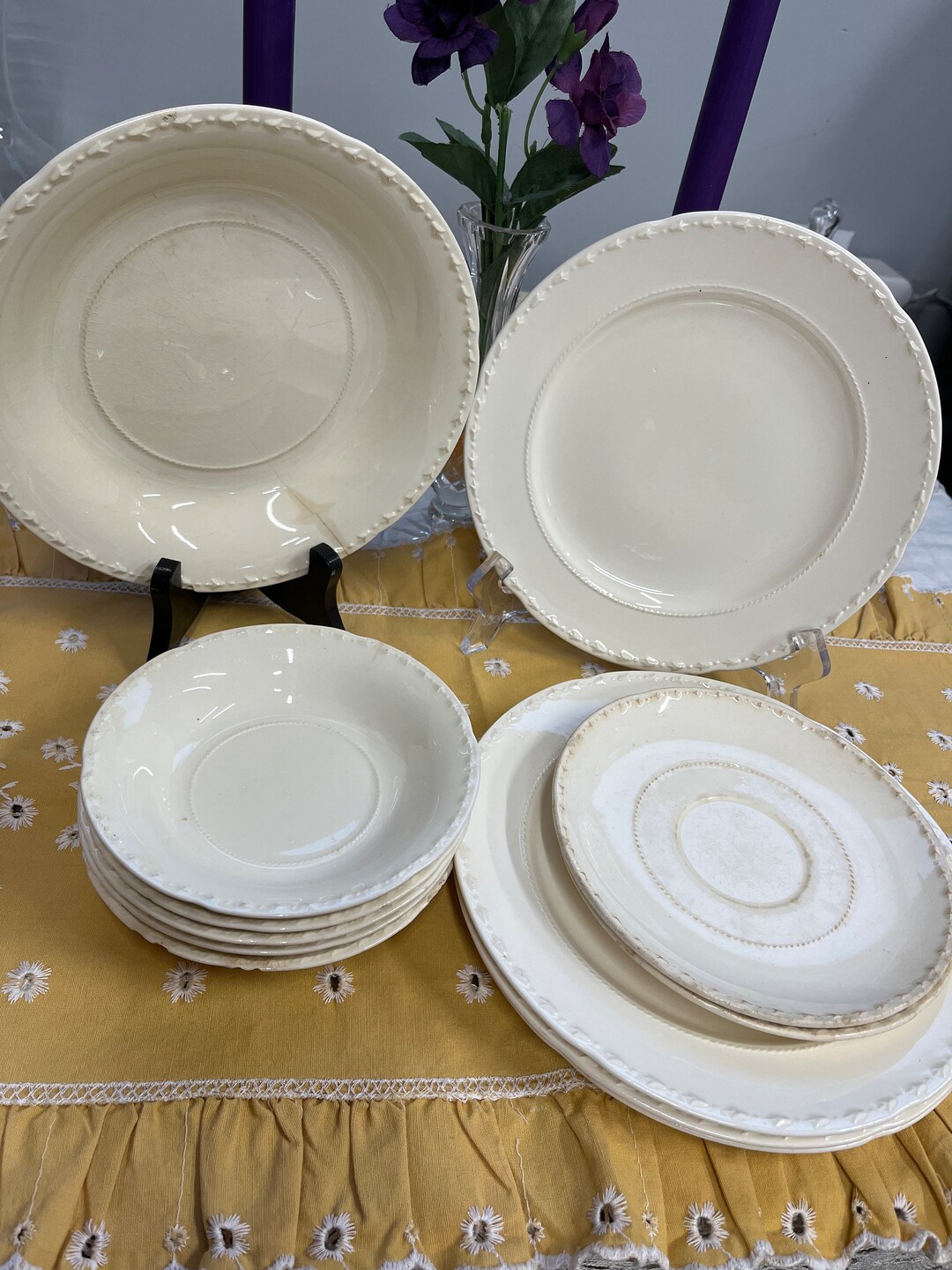 Vintage Crooksville Ivory Raised Pattern Dinnerware Farmhouse Cottage ...