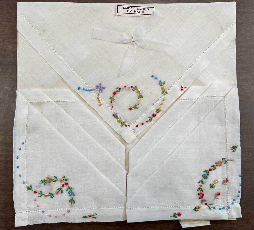 Vintage Rainbow Embroidered Handkerchief’s Floral Garland Shower Gift ...