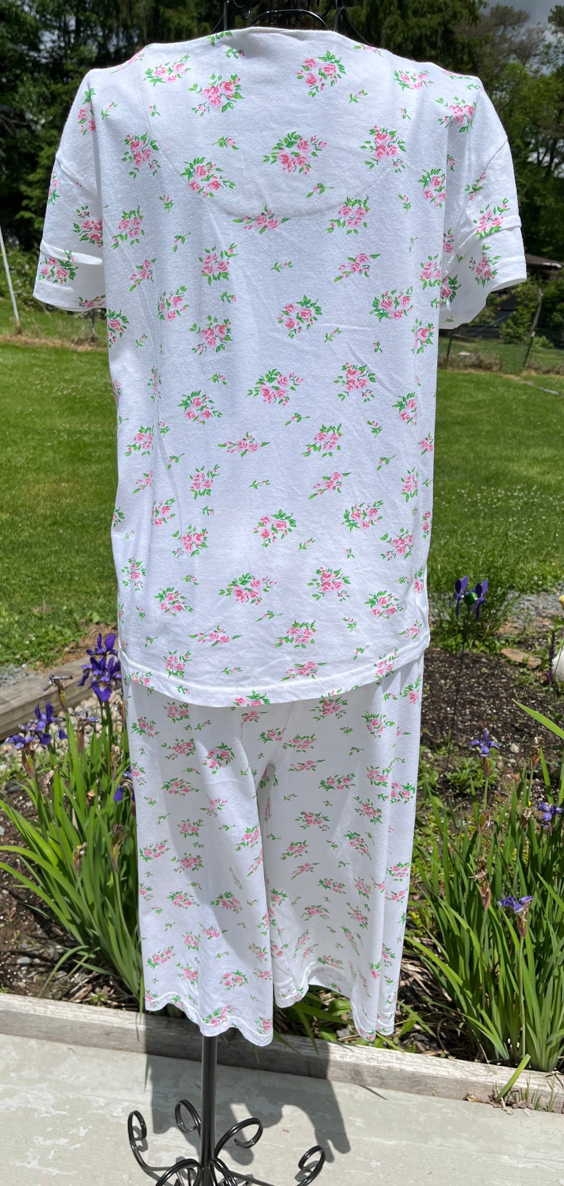 Pink Roses Cotton Pajamas Capris Set Medium Floral - Etsy