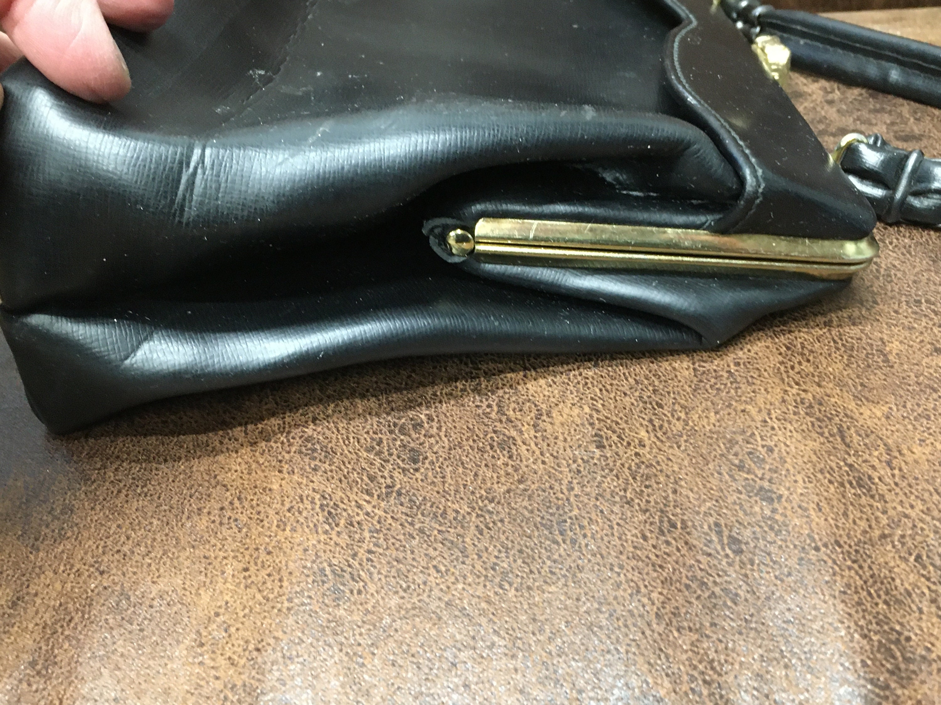 Vintage Black Vinyl Pocketbook, 1950 Purse, Top Handle - Etsy