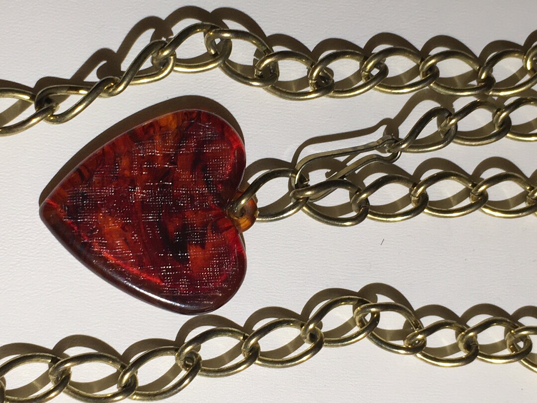 Vintage 1960's Lucite Amber Marbled Heart With Linked Chain Necklace ...