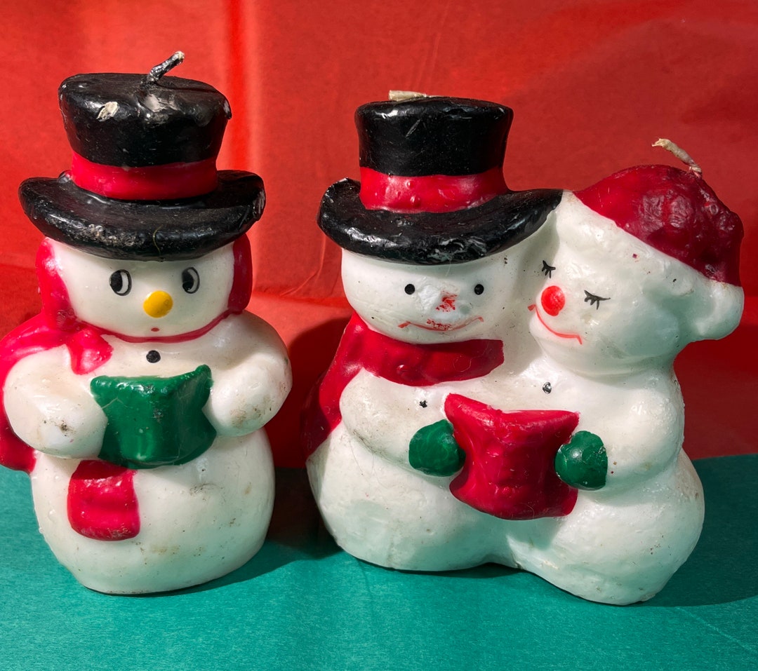 Vintage Snowman and Snow Couple Caroling Singing Christmas Holiday ...