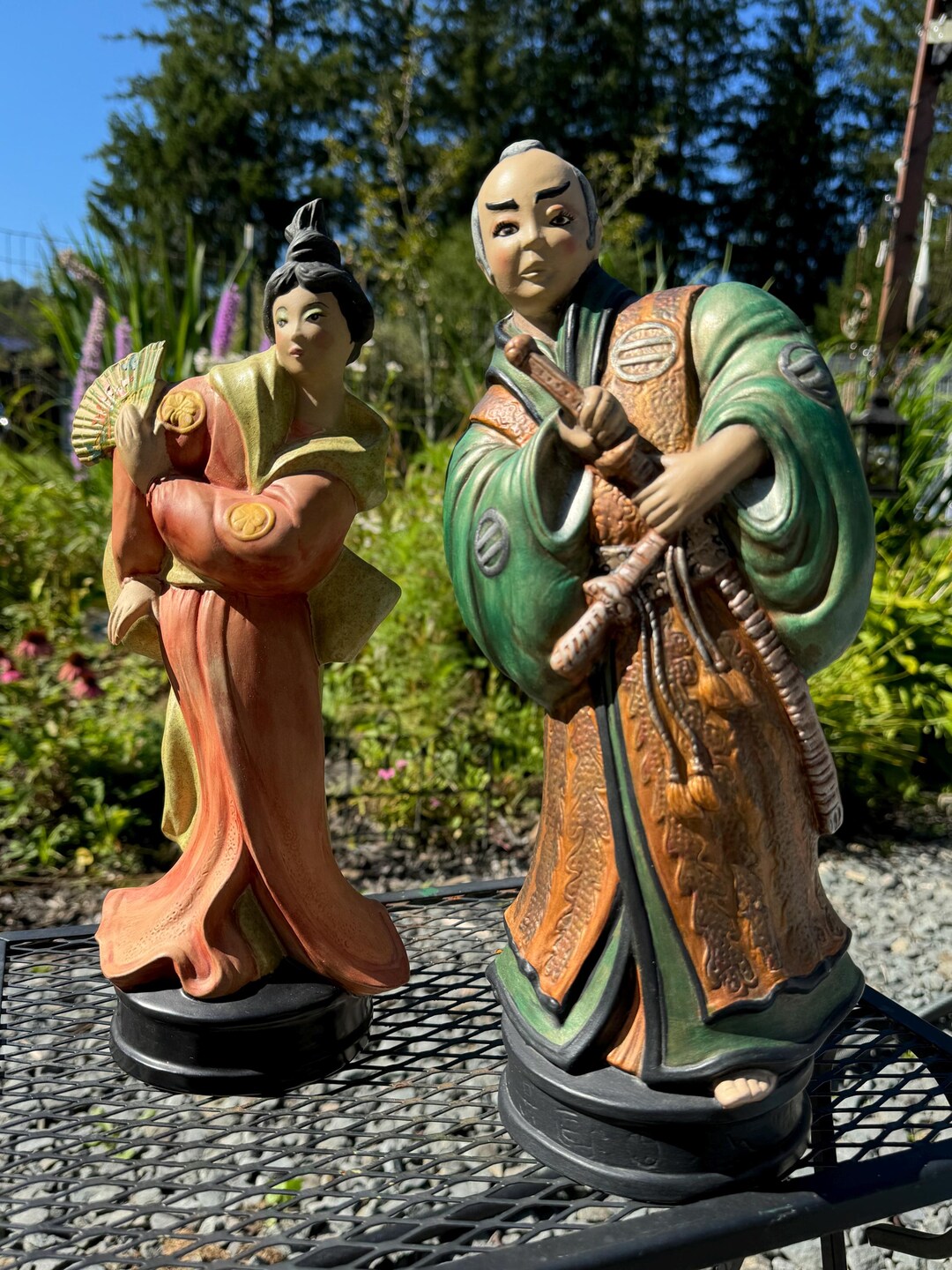 Vintage Japanese Geisha Girl and Samurai Ceramic Figurines Statues ...
