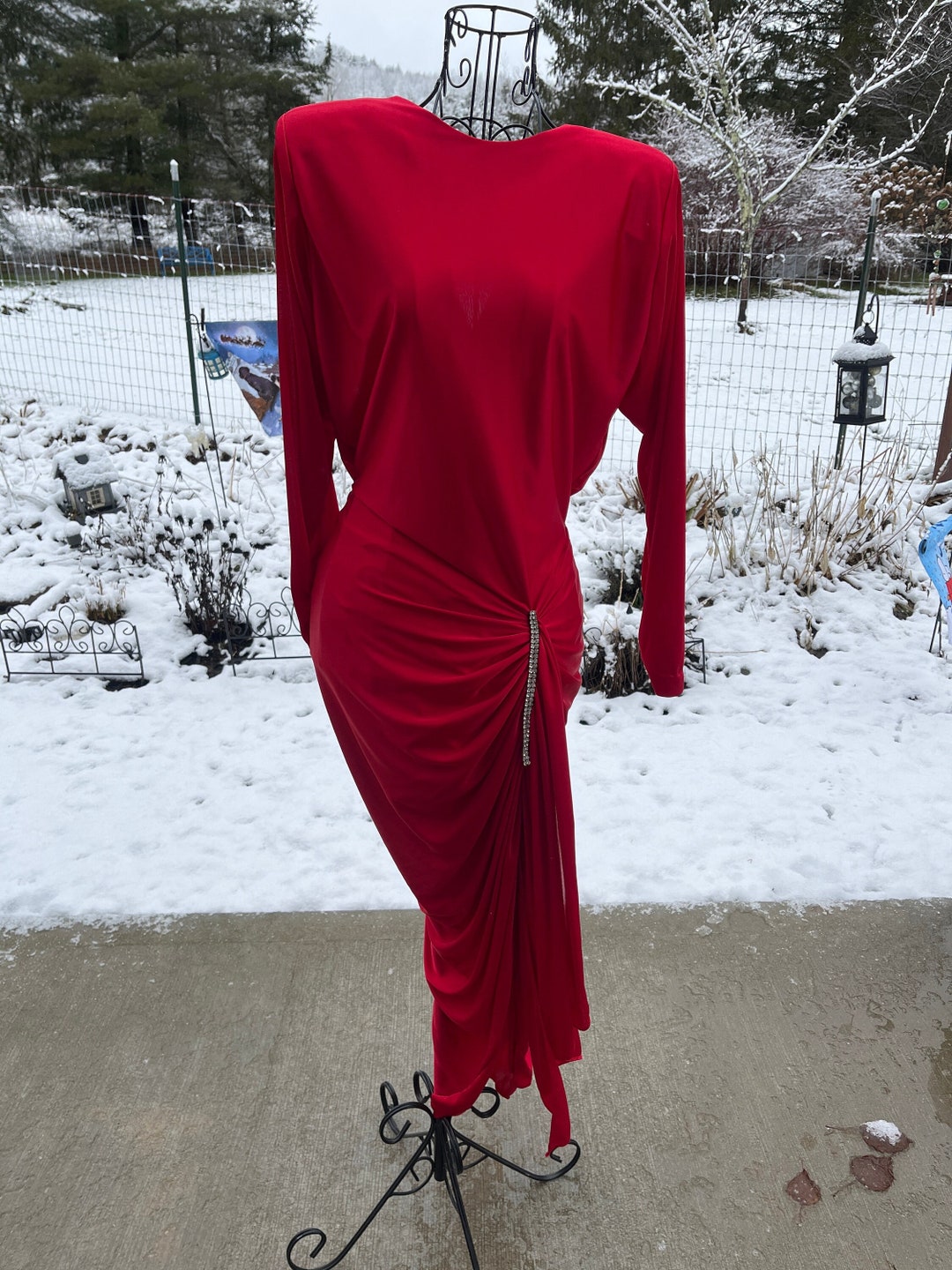 Red Formal Dress Rhinestone Sash Wedding Christmas New Years Party Slip ...