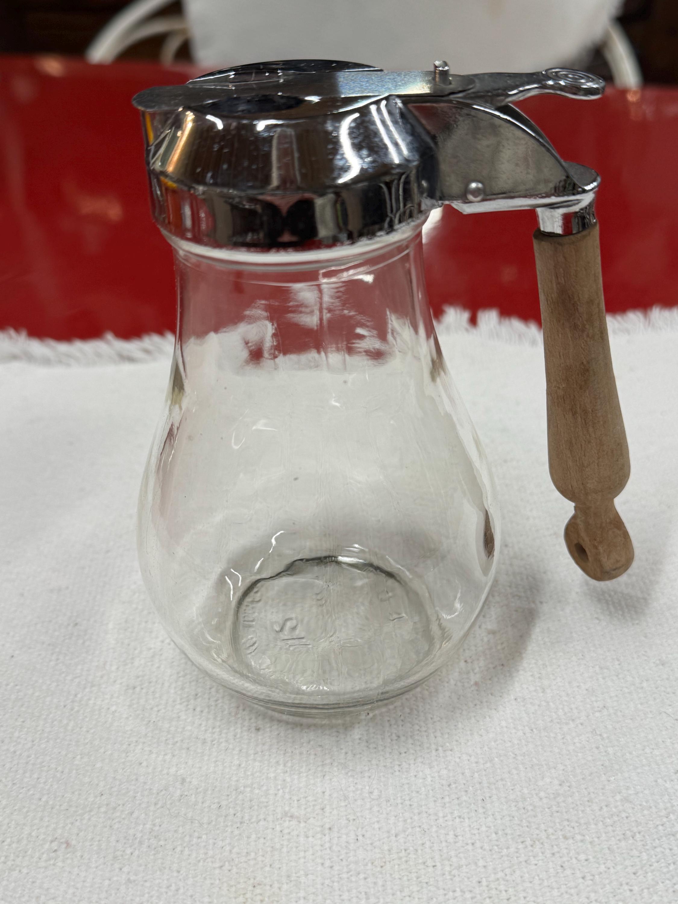 Vintage Syrup or Honey Dispensers Log Cabin Atomic Daisy Wooden Handle ...