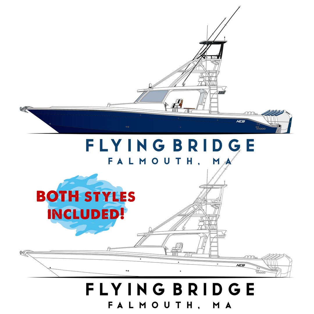 Custom Boat Drawing - Full Color & Line Art | Digital Boat Illustration ...