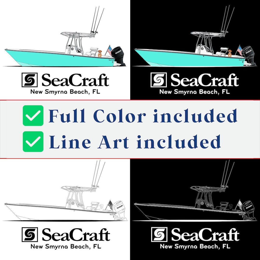 Custom Boat Drawing - Full Color & Line Art | Digital Boat Illustration ...
