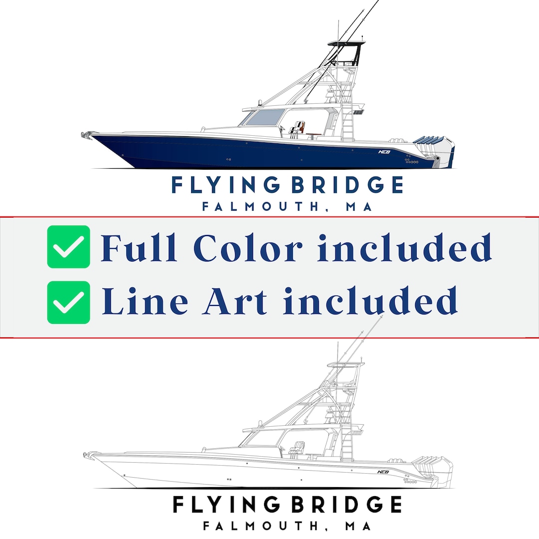 Custom Boat Drawing - Full Color & Line Art | Digital Boat Illustration ...