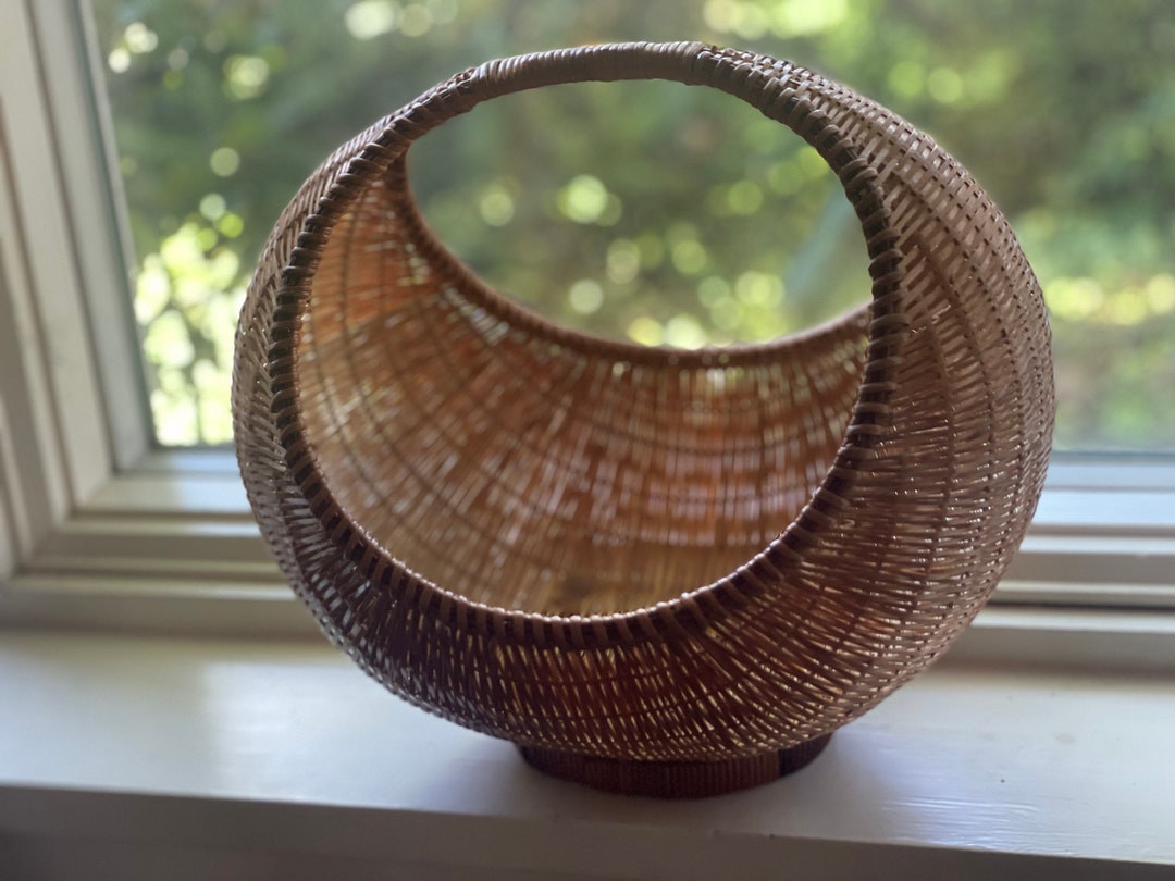 Vintage Rattan MCM Round Sphere Basket - Etsy