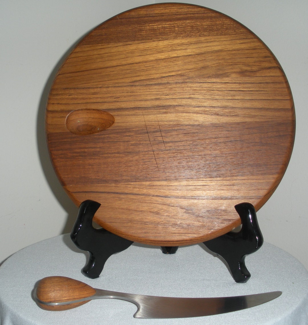 Vintage Cutting Board Round Dansk Wood Cutting Board With Knife Cheese ...