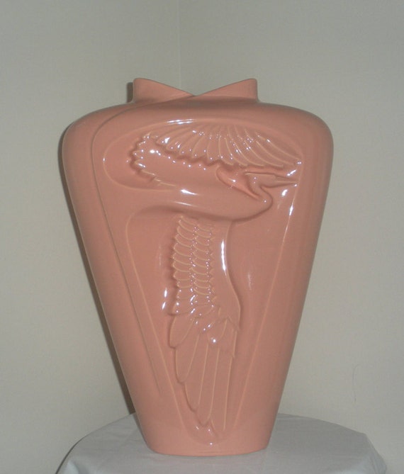 Large Vintage Haeger Ceramic Vase With Embossed Bird Egret | Etsy