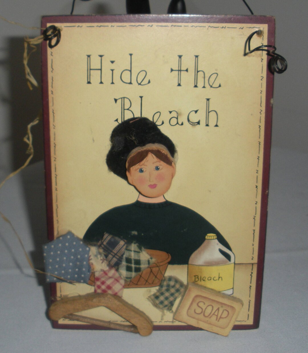 Vintage Minature Art Laundry Sign Hide the Bleach Folk Art - Etsy