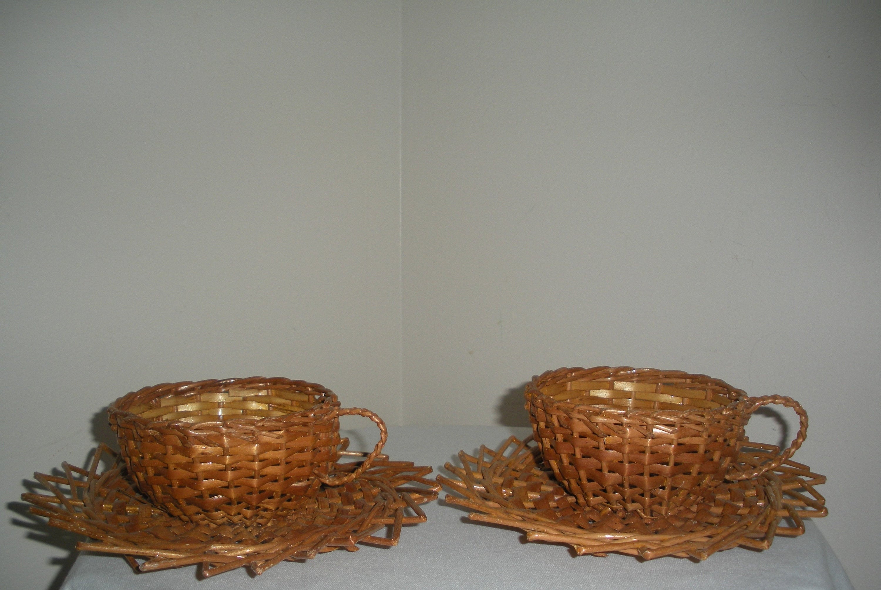 Vintage Wicker Cup and Saucer Teacup Holder Set of 2 Wicker - Etsy