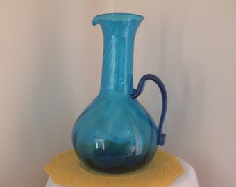 Blenko Blue Pitcher - Etsy