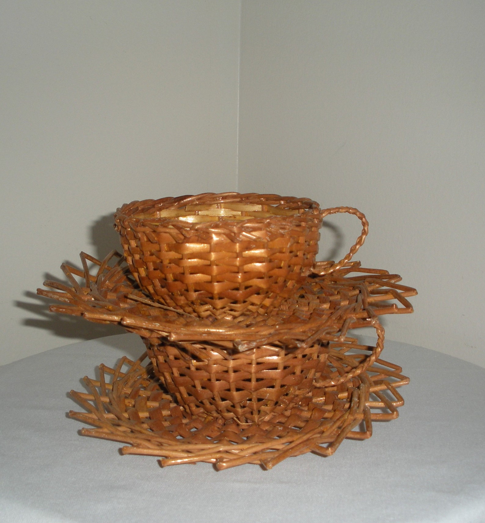 Vintage Wicker Cup and Saucer Teacup Holder Set of 2 Wicker | Etsy