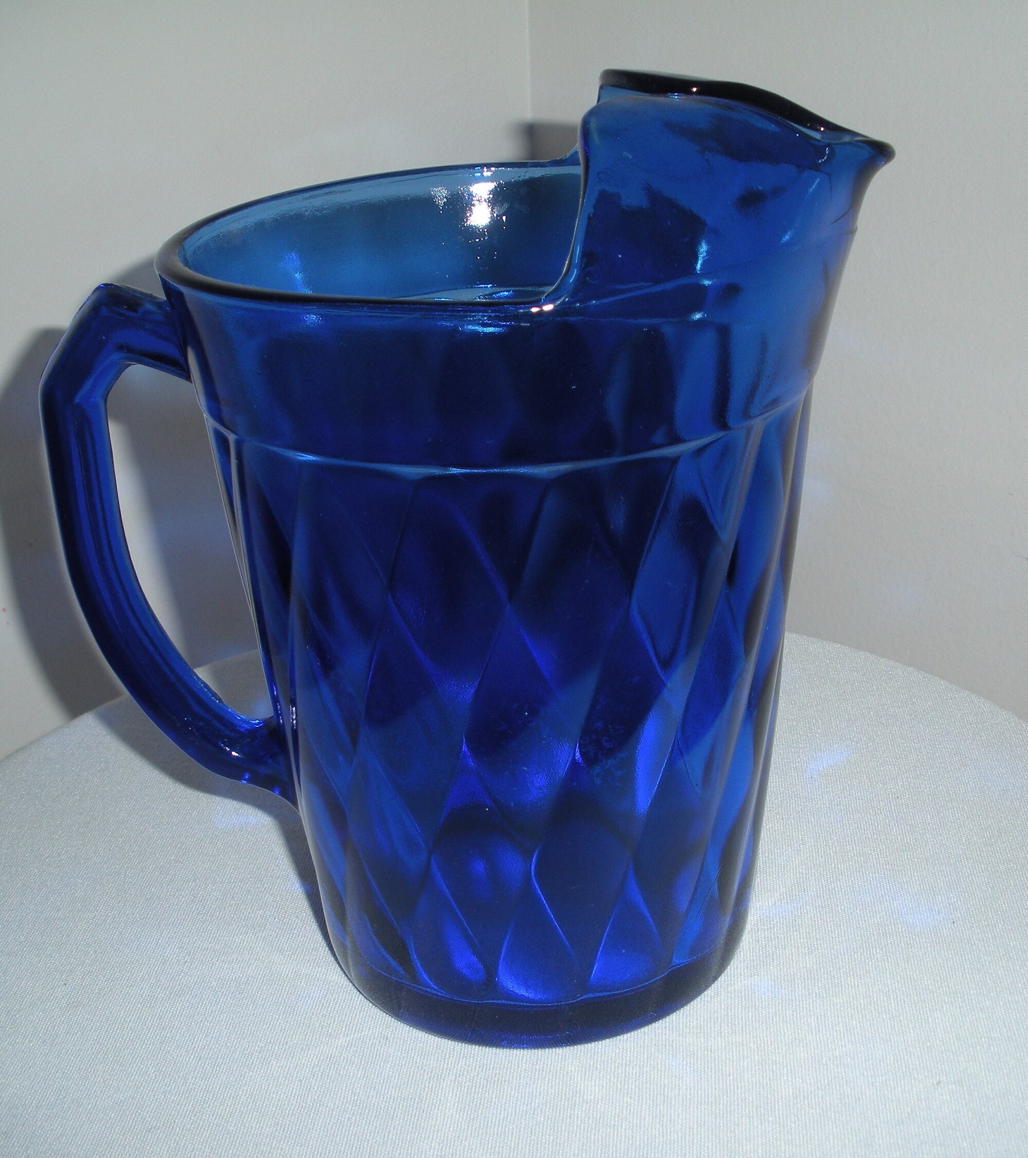 Vintage Blue Glass Pitcher Diamond Pattern With Ice Lip - Etsy