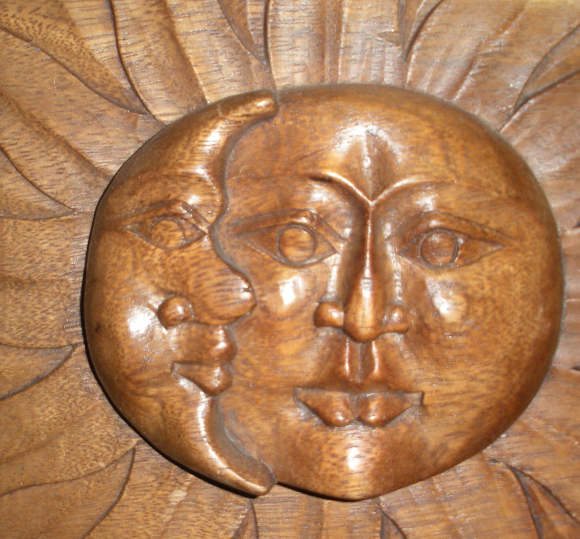 Vintage Wood Sun Moon Love Eclipse Wooden Sculpture Carved Wall Plaque Celestial Wall Hanging ...