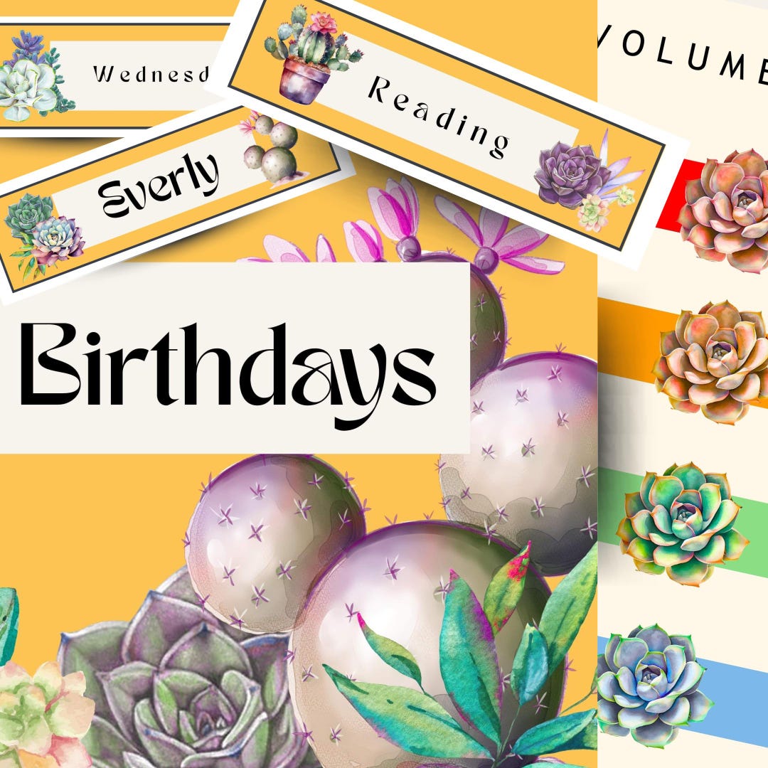 Watercolor Succulent Classroom Decor Bundle • Printable Teacher ...