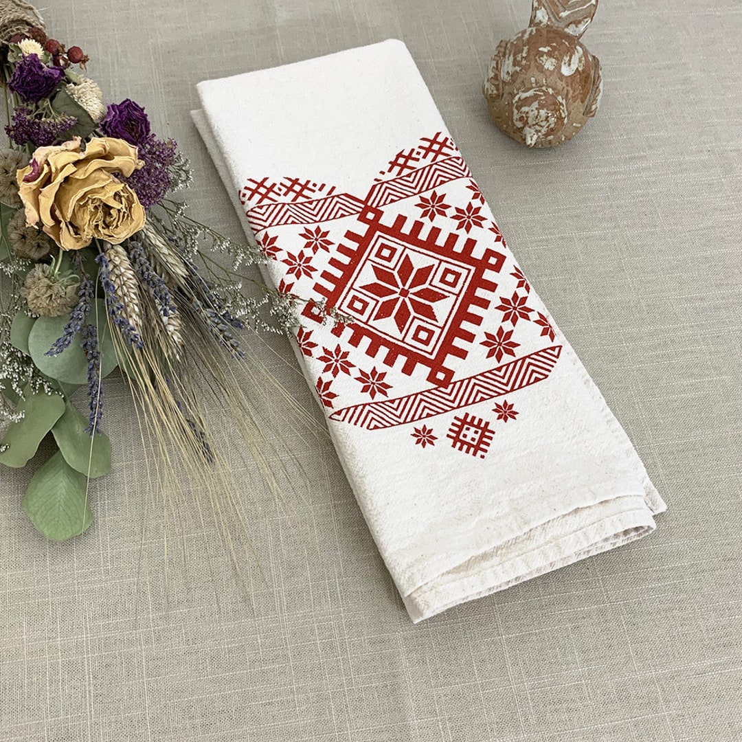Belarusian Folk Ornament Tea Towel, a Heart Shape Designed With ...