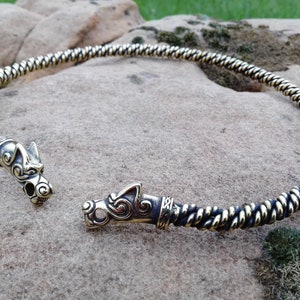Viking Torc Necklace, Bronze, Wolf Head, Torque Odin's Wolves, Norse ...