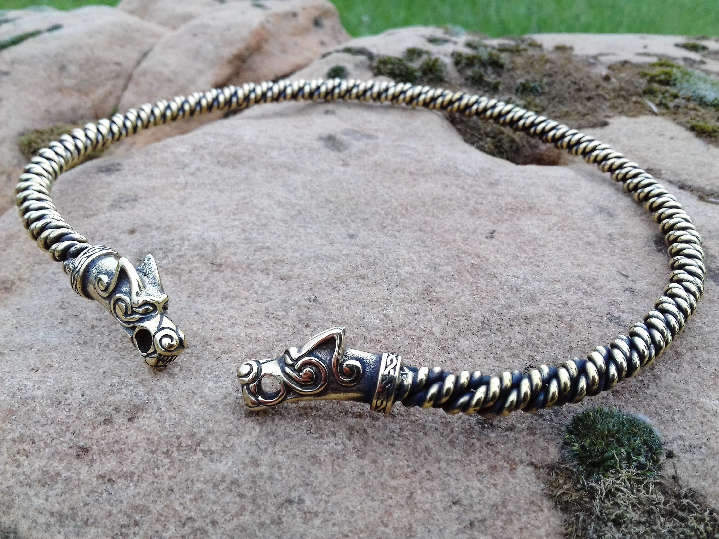 Viking Torc Necklace, Bronze, Wolf Head, Torque Odin's Wolves, Norse ...