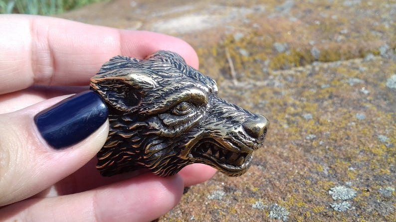 Knife Pommel Wolf Head, Wild Dog Guard Bolster Pommel, Custom Knife ...
