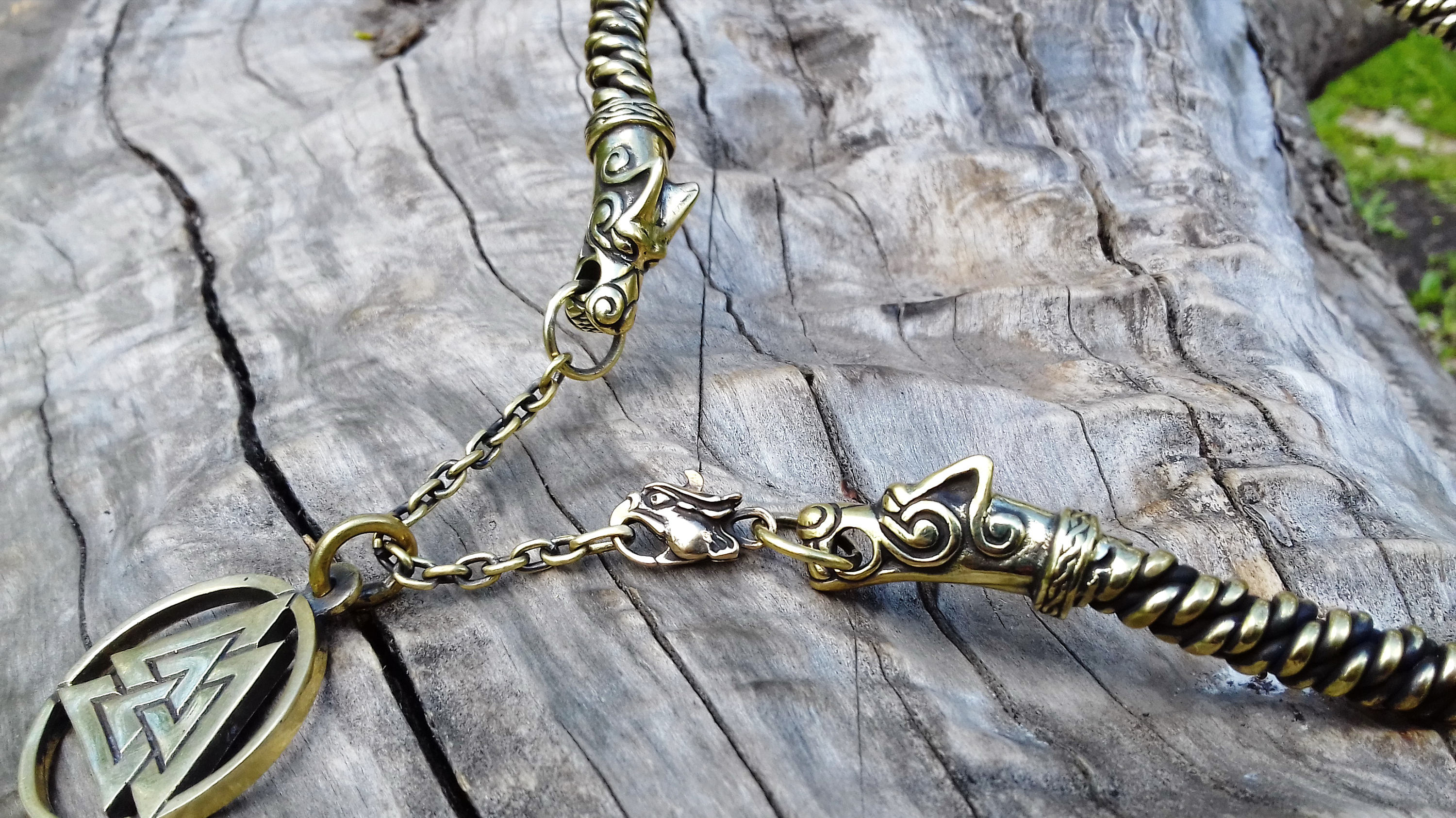 Viking torc necklace with chain Wolf Odin Mythology Viking | Etsy