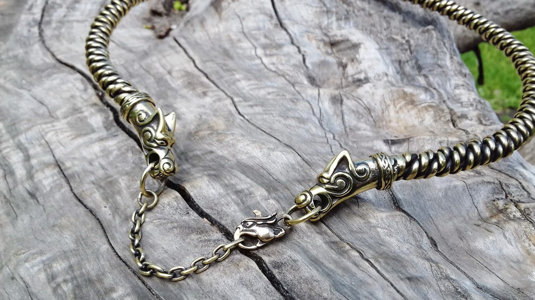 Viking Torc Necklace With Chain, Wolf, Odin, Mythology, Viking Jewelry ...
