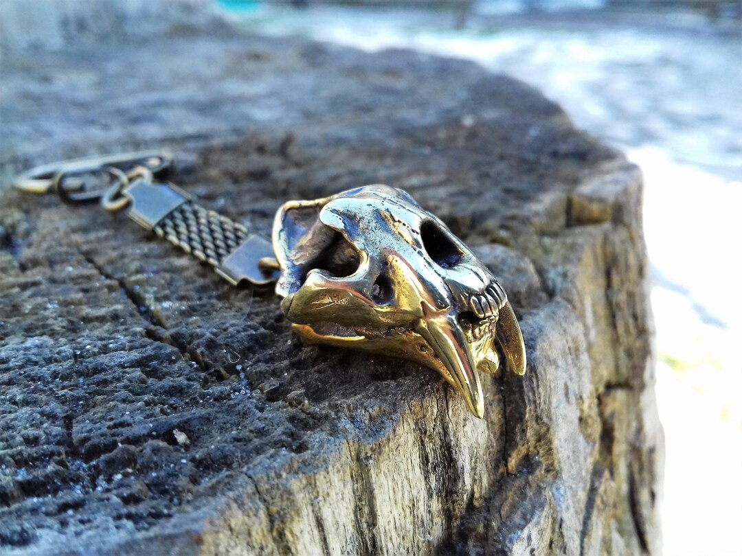 Dinosaur Skull Pendant, Bronze, Smilodon Keychain, Saber-toothed Tiger ...