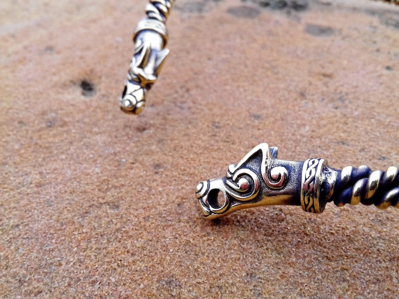 Viking Torc Necklace Bronze Wolf Head Torque Odin's - Etsy
