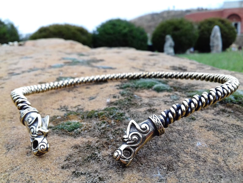 Viking Torc Necklace Bronze Wolf Head Torque Odin's - Etsy